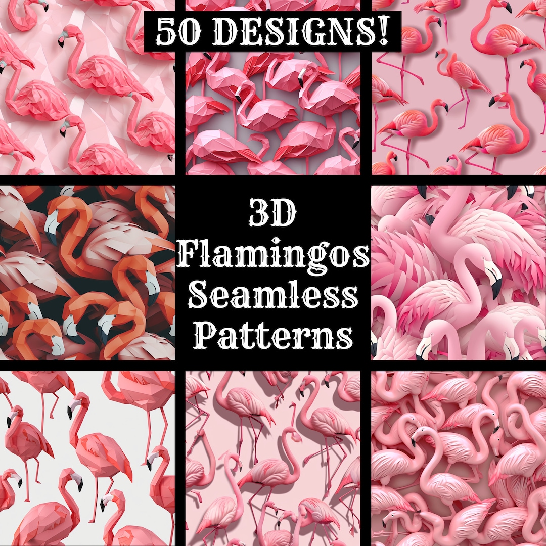 3D Flamingos Seamless Digital Paper, Printable Scrapbook Paper Seamless ...