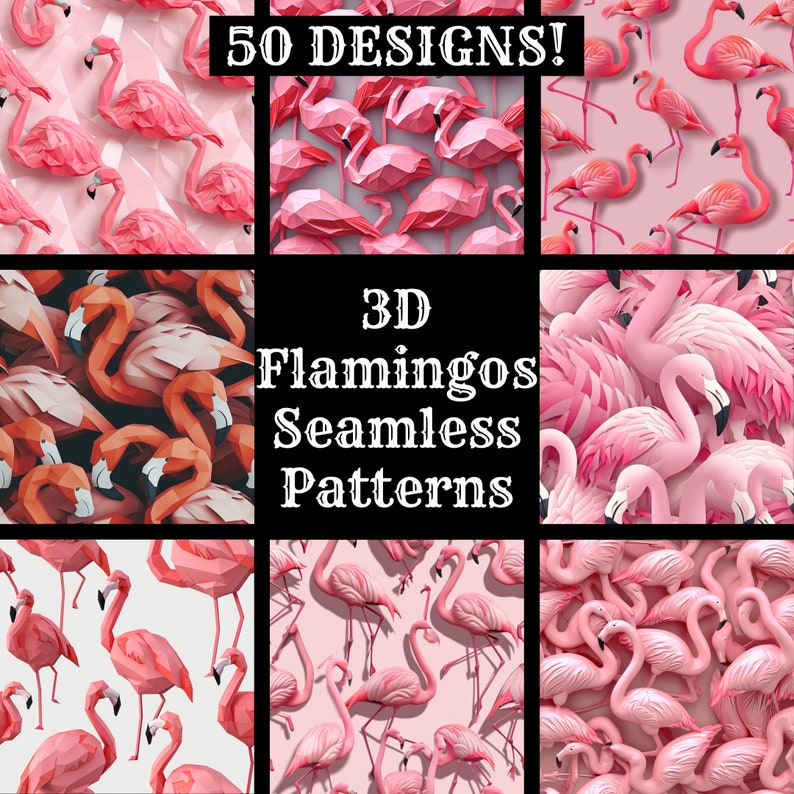 3D Flamingos Seamless Digital Paper, Printable Scrapbook Paper Seamless ...