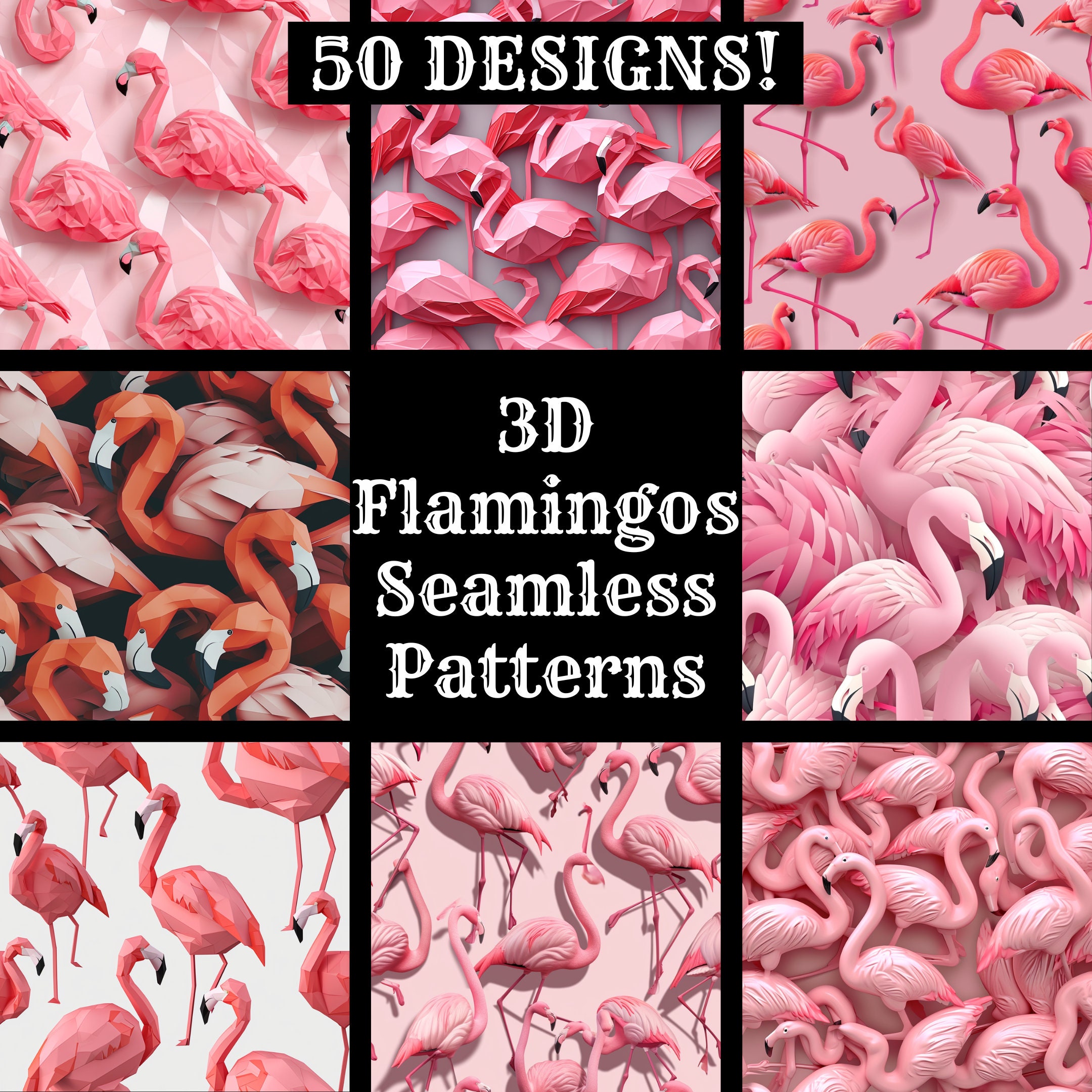 3D Flamingos Seamless Digital Paper, Printable Scrapbook Paper Seamless ...