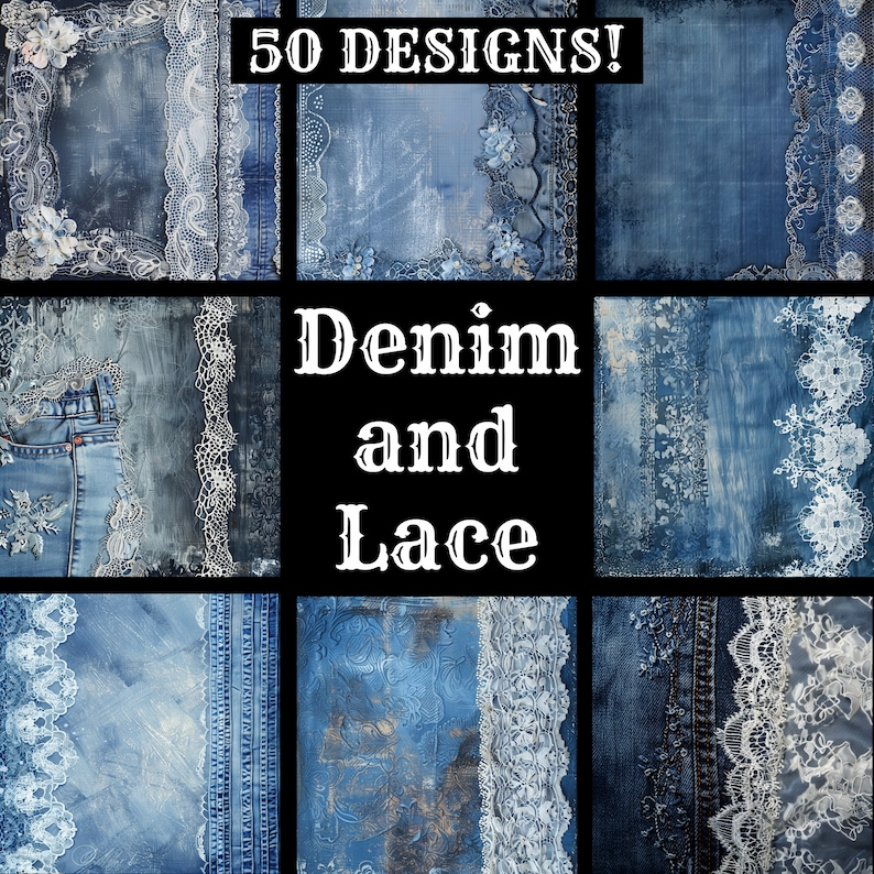 Denim and Lace Digital Paper: Vintage Scrapbook Journal (PNG) - Etsy