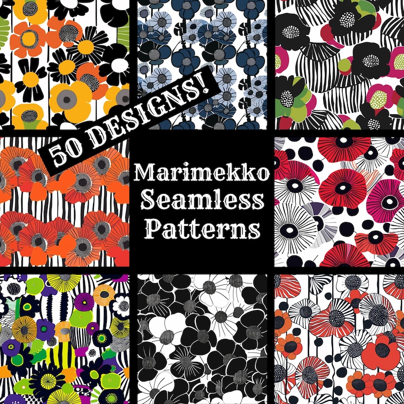 Marimekko Seamless Pattern: Floral Digital Paper (digital Download) - Etsy