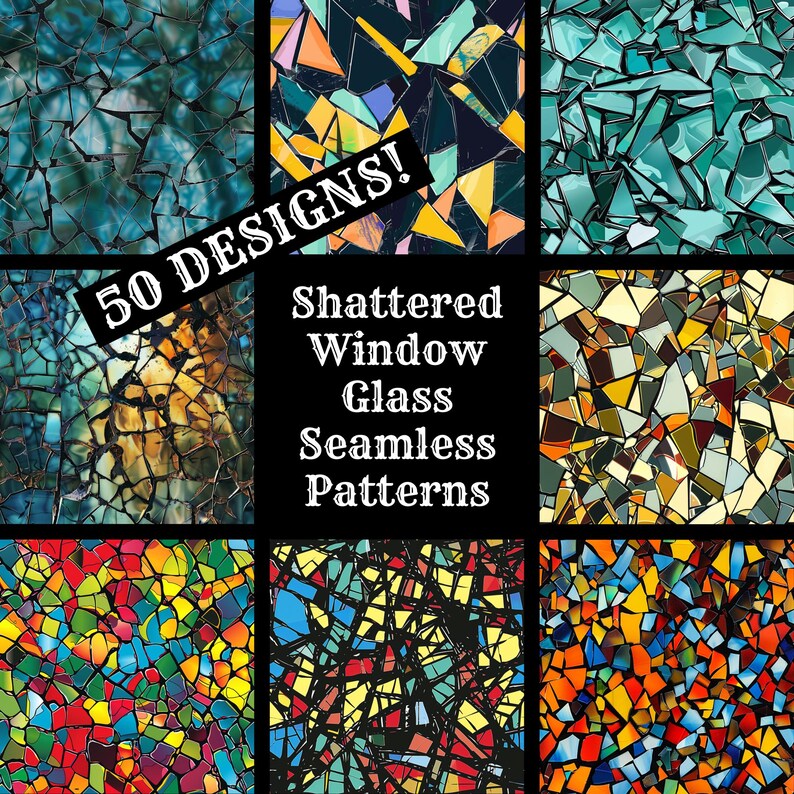 Shattered Glass Seamless Textures: 50 Digital Papers (digital Download ...