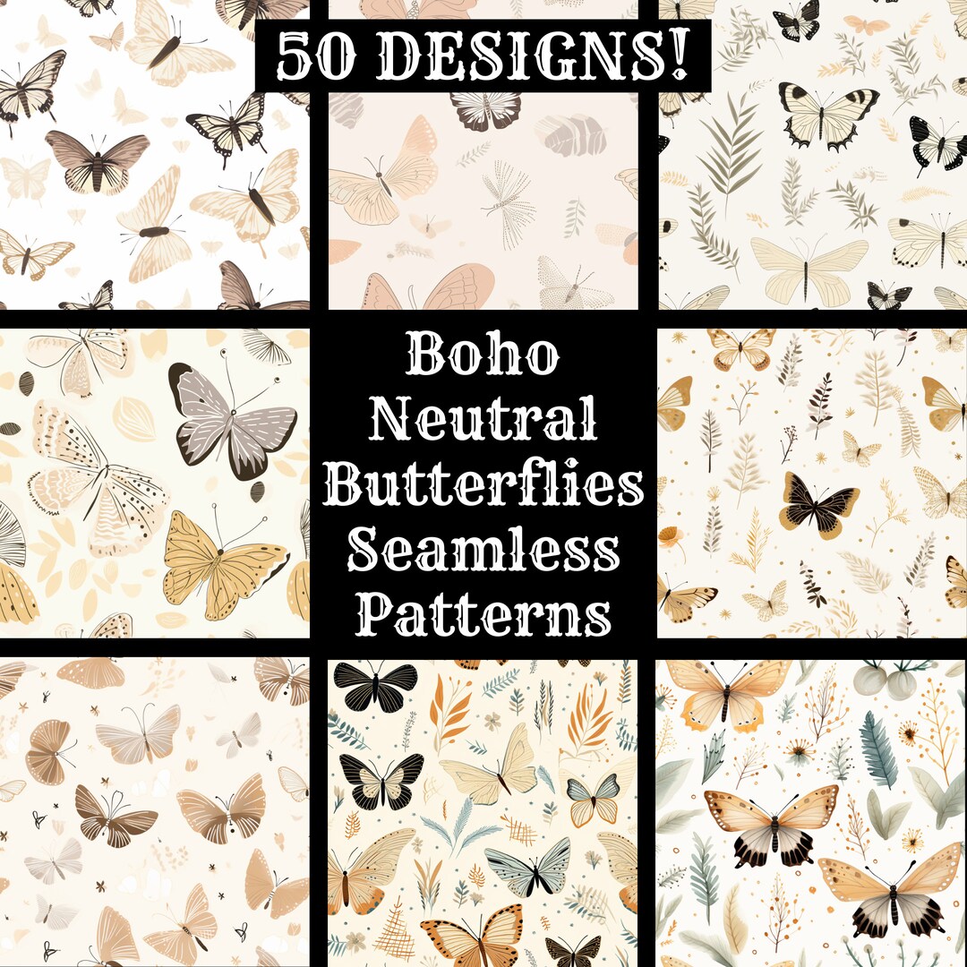 Boho Neutral Butterflies Seamless Digital Paper, Printable Scrapbook ...