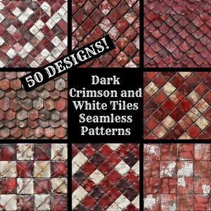 Crimson & White Tile Seamless Patterns: 50 PNG Digital Papers (digital ...