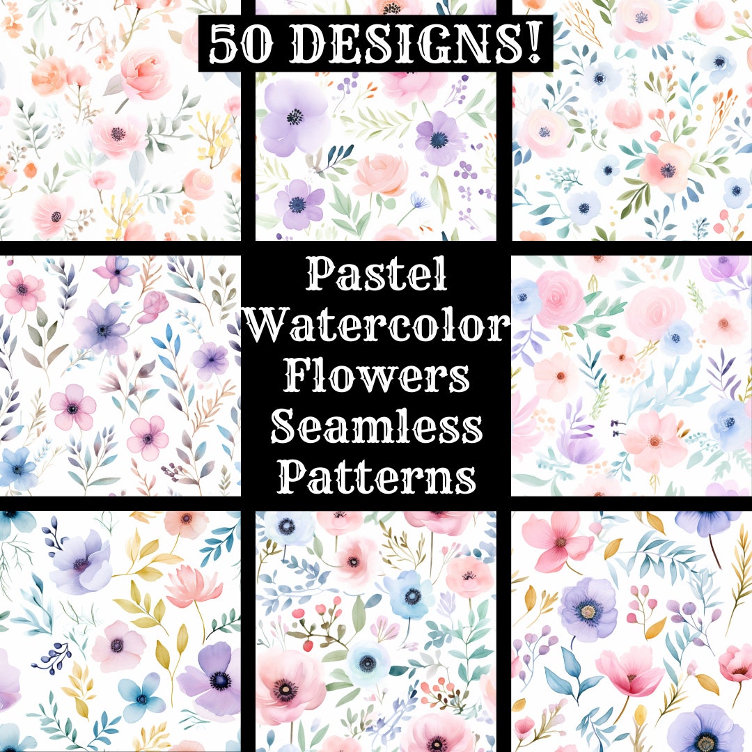 Pastel Watercolor Flowers Seamless Digital Paper, Printable Scrapbook ...