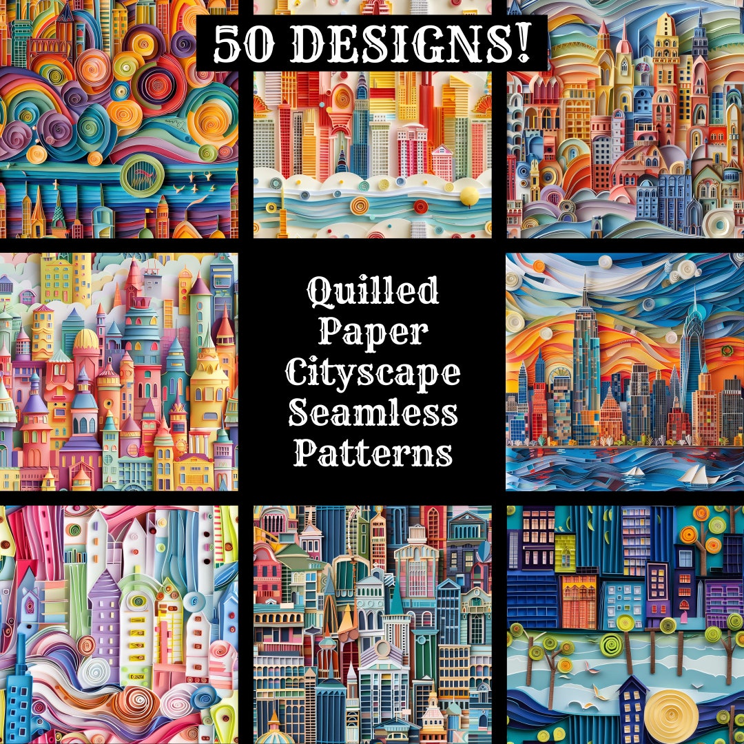 Quilled Paper Cityscape: Seamless Pattern Digital Paper (PNG) - Etsy