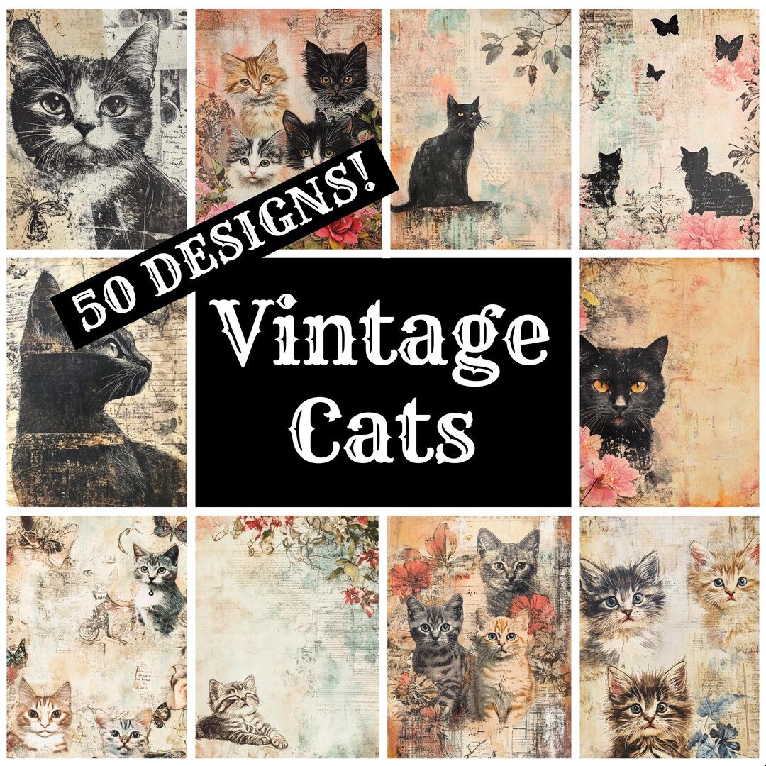 Vintage Cats Journal Paper, Vintage Cats Printable Paper, Vintage ...
