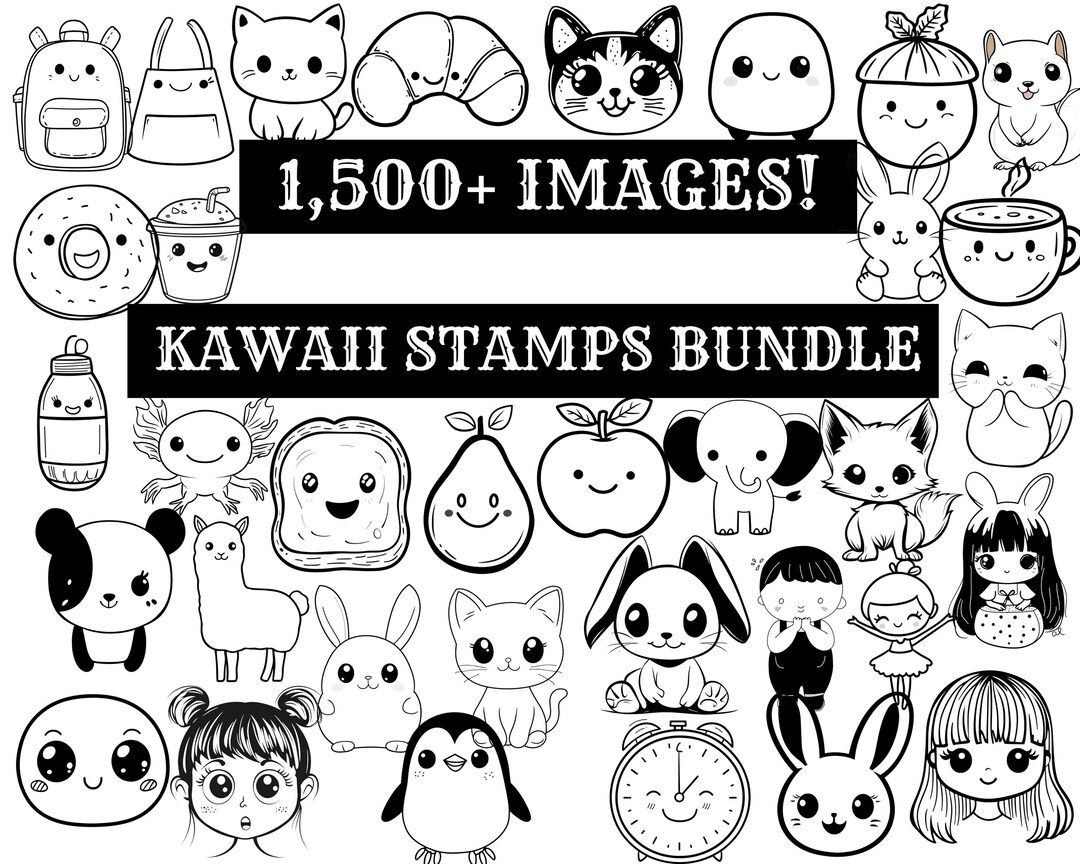 1500+ Kawaii Doodle Stamps Clipart Bundle (lineart Download) - Etsy