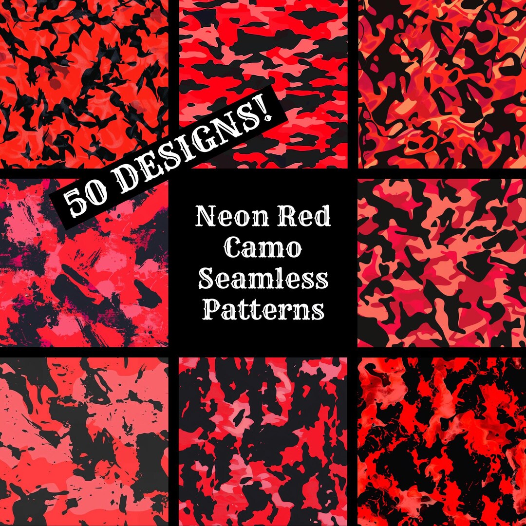 Neon Red Camo Seamless Pattern: 50 PNG Digital Papers (digital Download ...