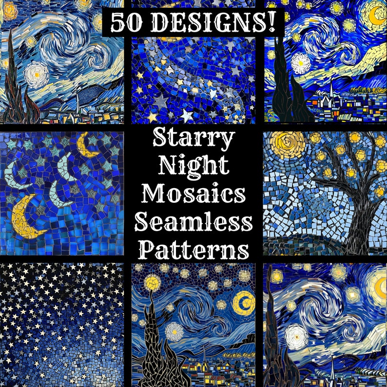 Starry Night Mosaics: Seamless Digital Paper (PNG, 300 Dpi) - Etsy