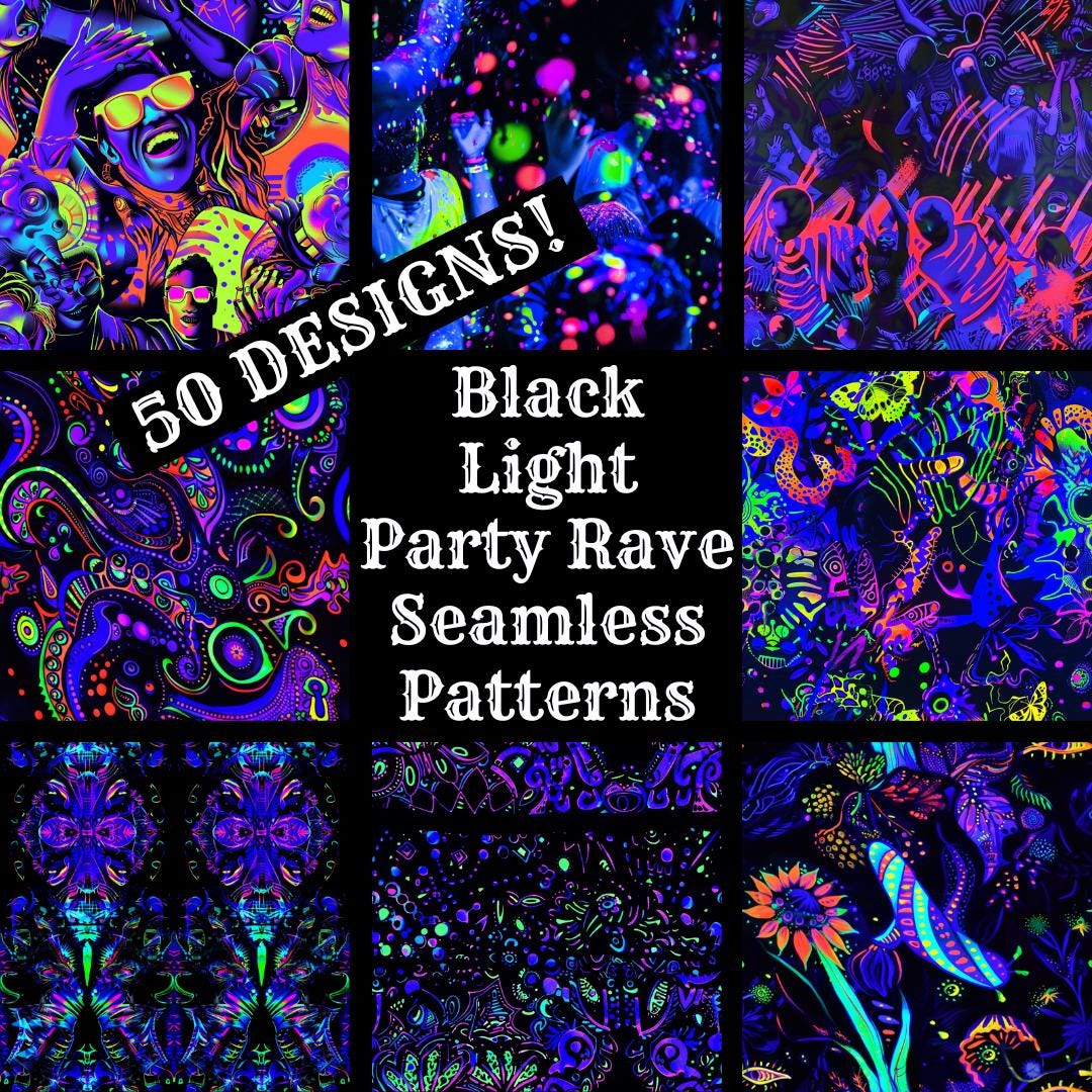 Black Light Party Rave Seamless Digital Paper, Printable Scrapbook ...