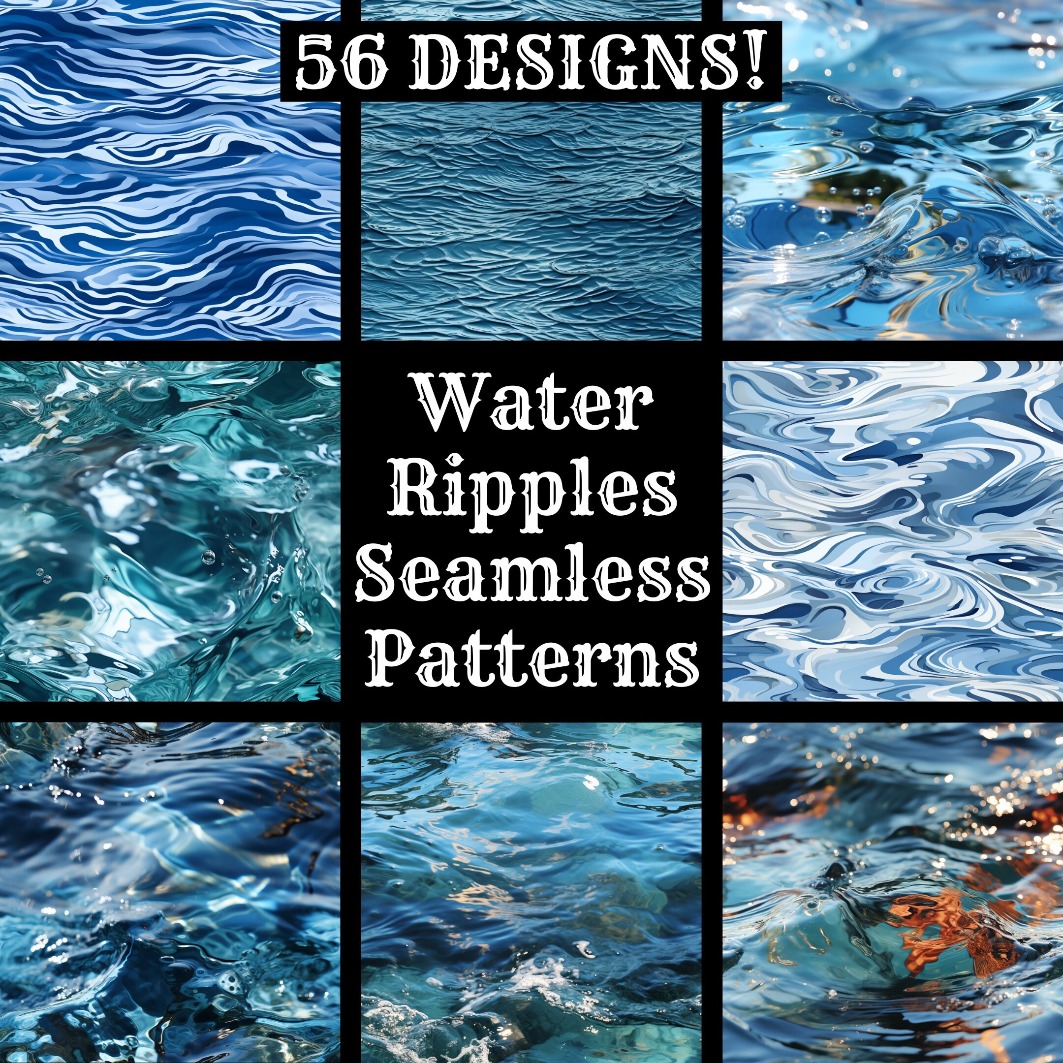Water Ripples Seamless Digital Paper, Printable Scrapbook Paper ...