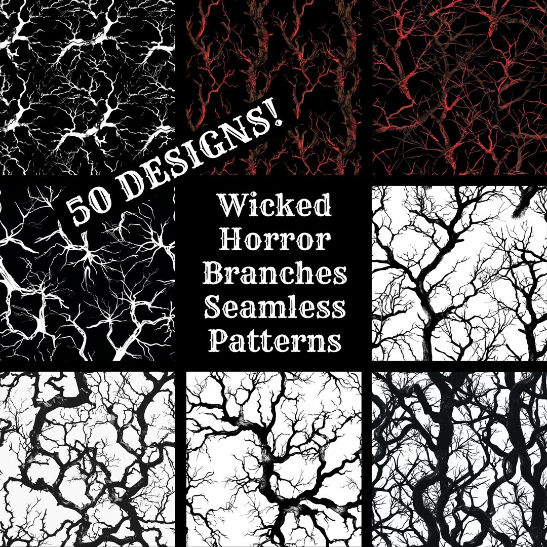 Wicked Horror Branches Seamless Pattern: 50 PNG Digital Papers (digital ...