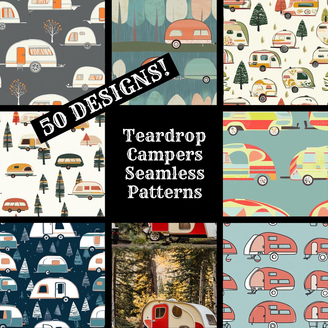 Teardrop Campers Seamless Digital Paper, Printable Scrapbook Paper ...
