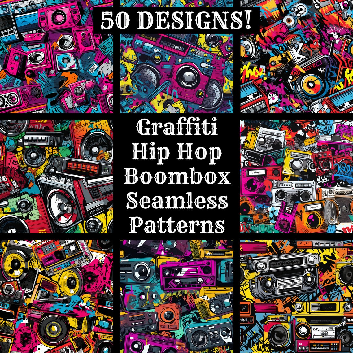 Graffiti Hip Hop Boombox Seamless Digital Paper, Printable Scrapbook ...