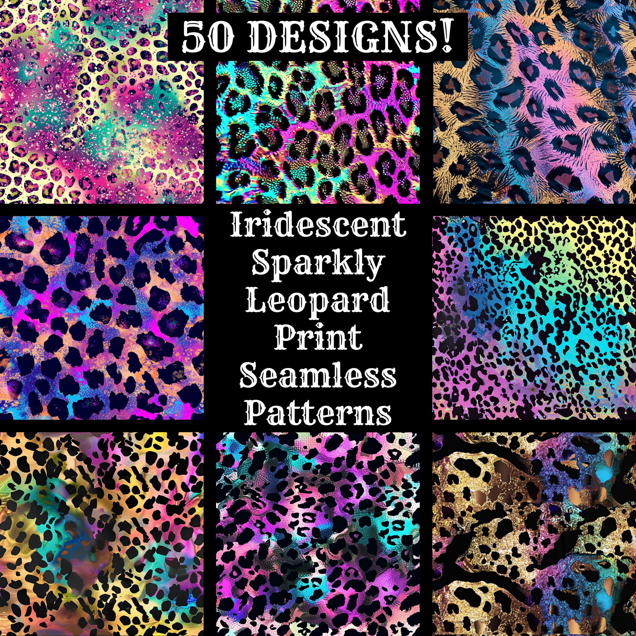 Iridescent Sparkly Leopard Print Seamless Digital Paper, Printable ...