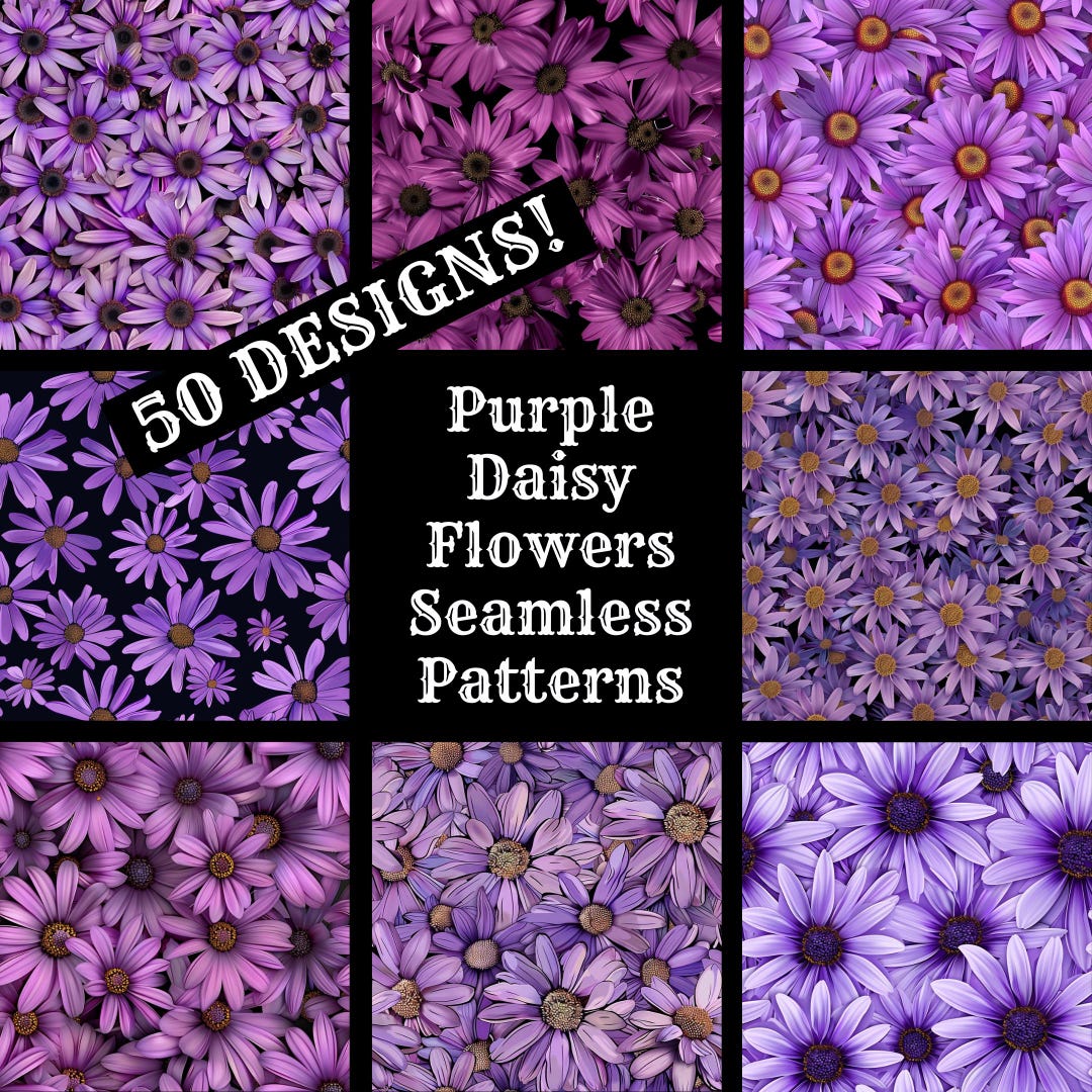 Purple Daisy Flowers Seamless Digital Paper, Printable Scrapbook Paper ...