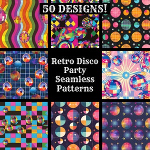 Retro Disco Party Seamless Digital Paper, Retro Disco Party Printable ...