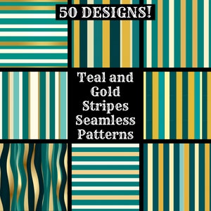 Teal and Gold Stripes Seamless Digital Paper, Printable Scrapbook Paper ...