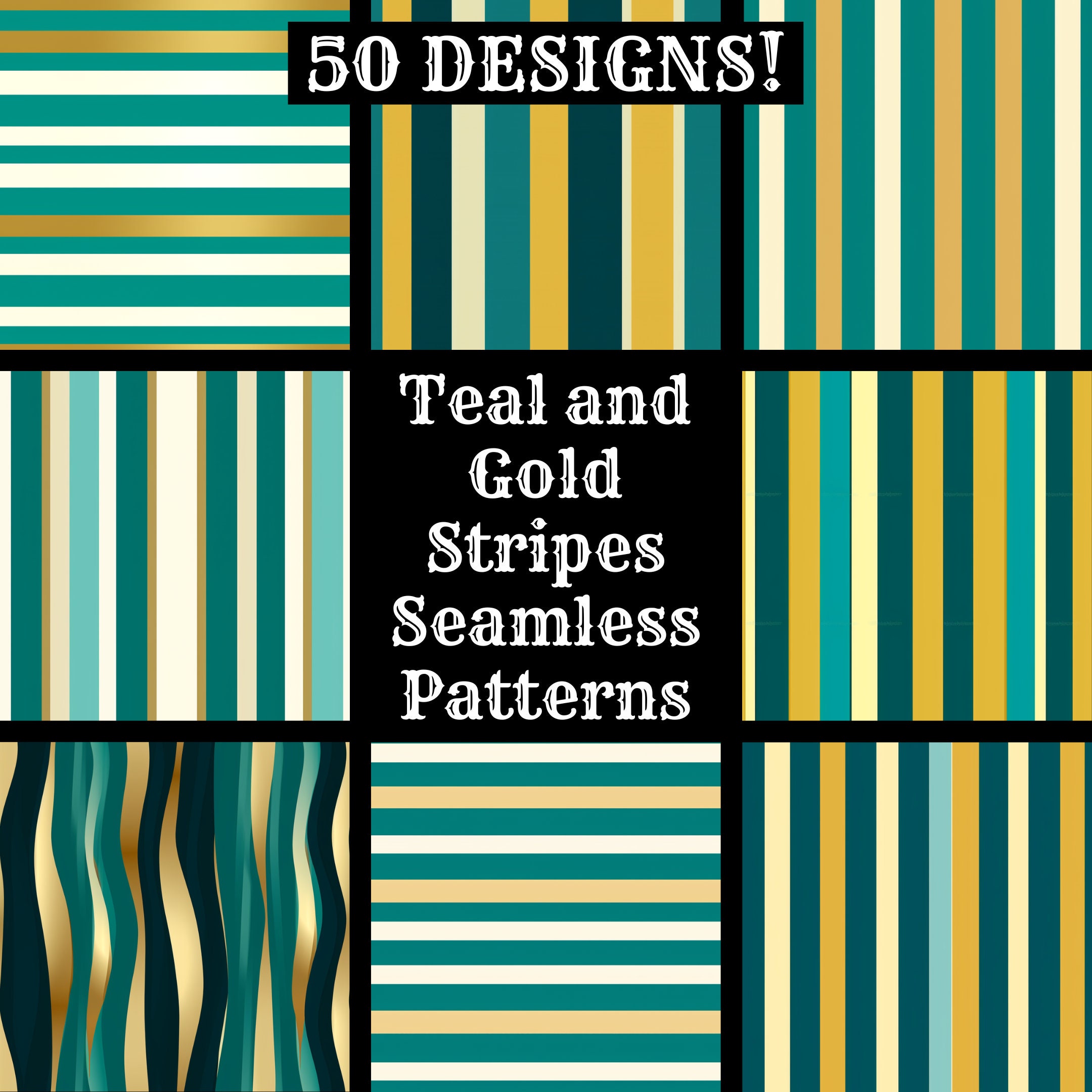 Teal and Gold Stripes Seamless Digital Paper Printable - Etsy
