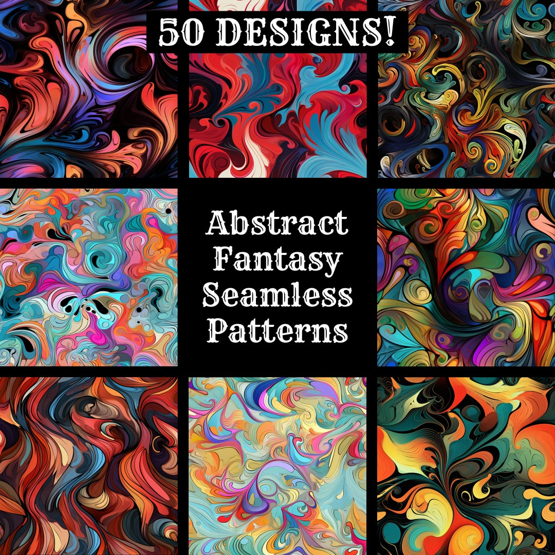 Abstract Fantasy Seamless Patterns: 50 PNG Digital Papers (digital ...