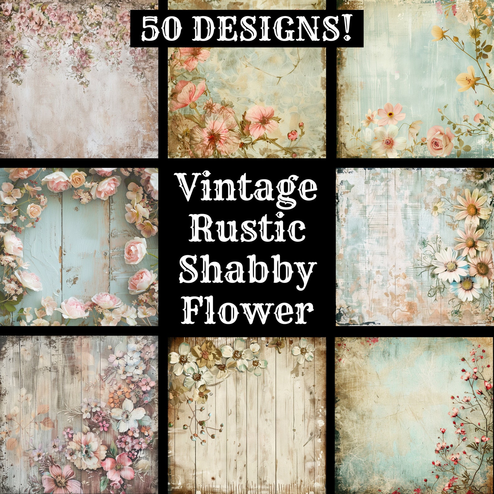 Vintage Rustic Shabby Flower Paper, Rustic Shabby Flower Printable ...