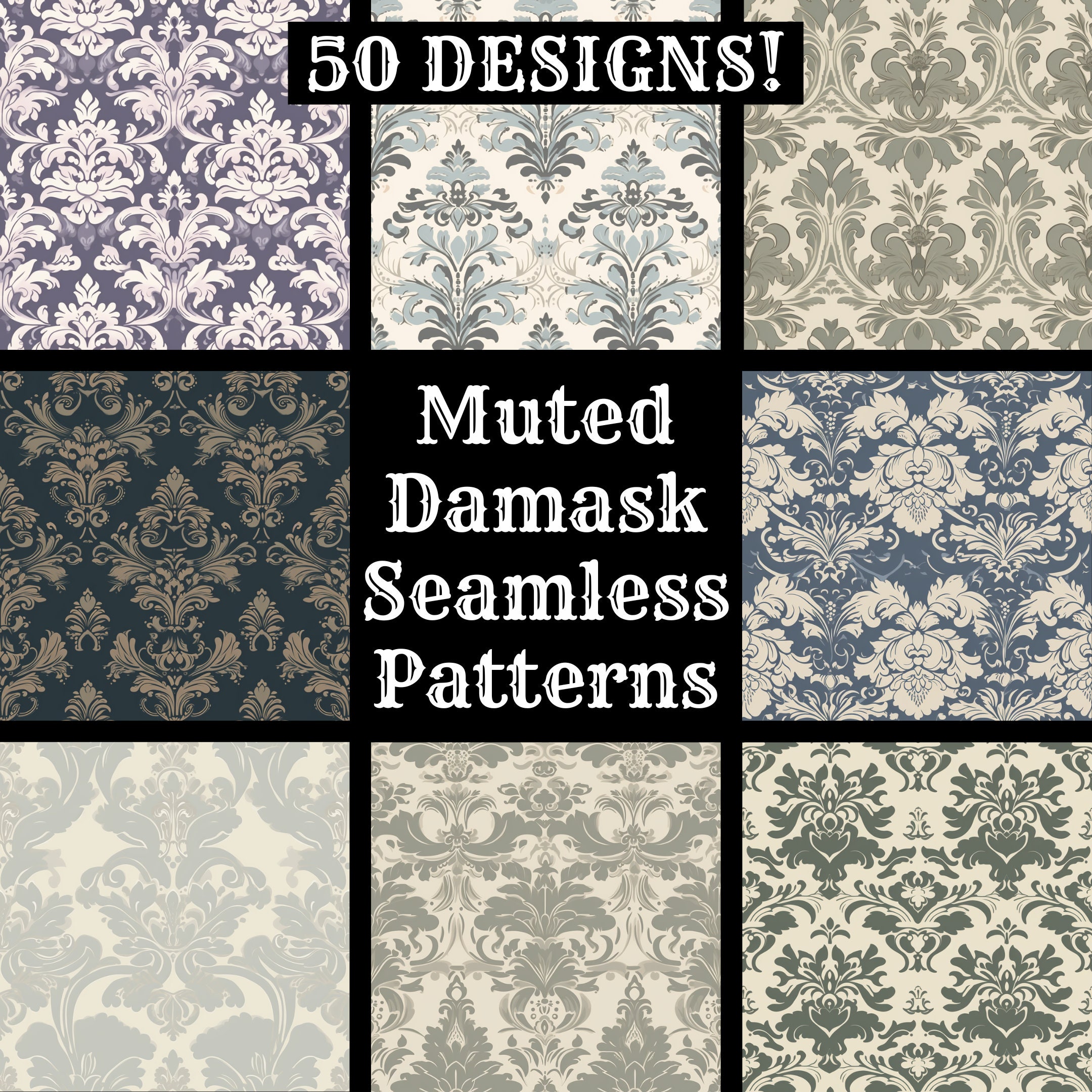 Muted Damask Seamless Digital Paper, Printable Scrapbook Paper Seamless ...