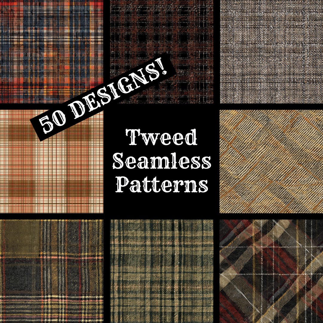 Tweed Seamless Pattern: 50 Digital Papers (PNG, 300 Dpi) (digital ...