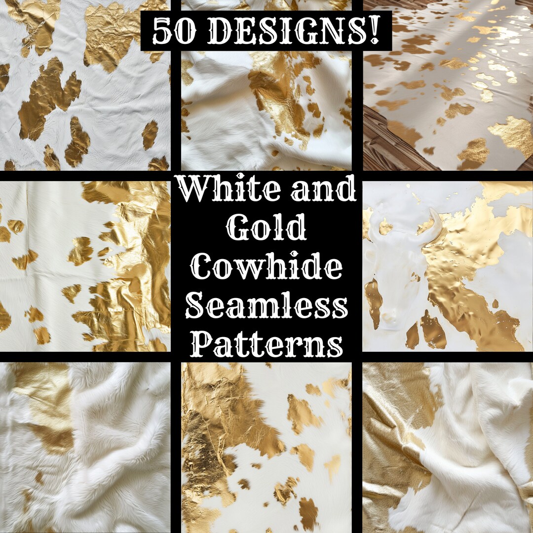 White and Gold Cowhide Seamless Pattern: Digital Paper (PNG) - Etsy