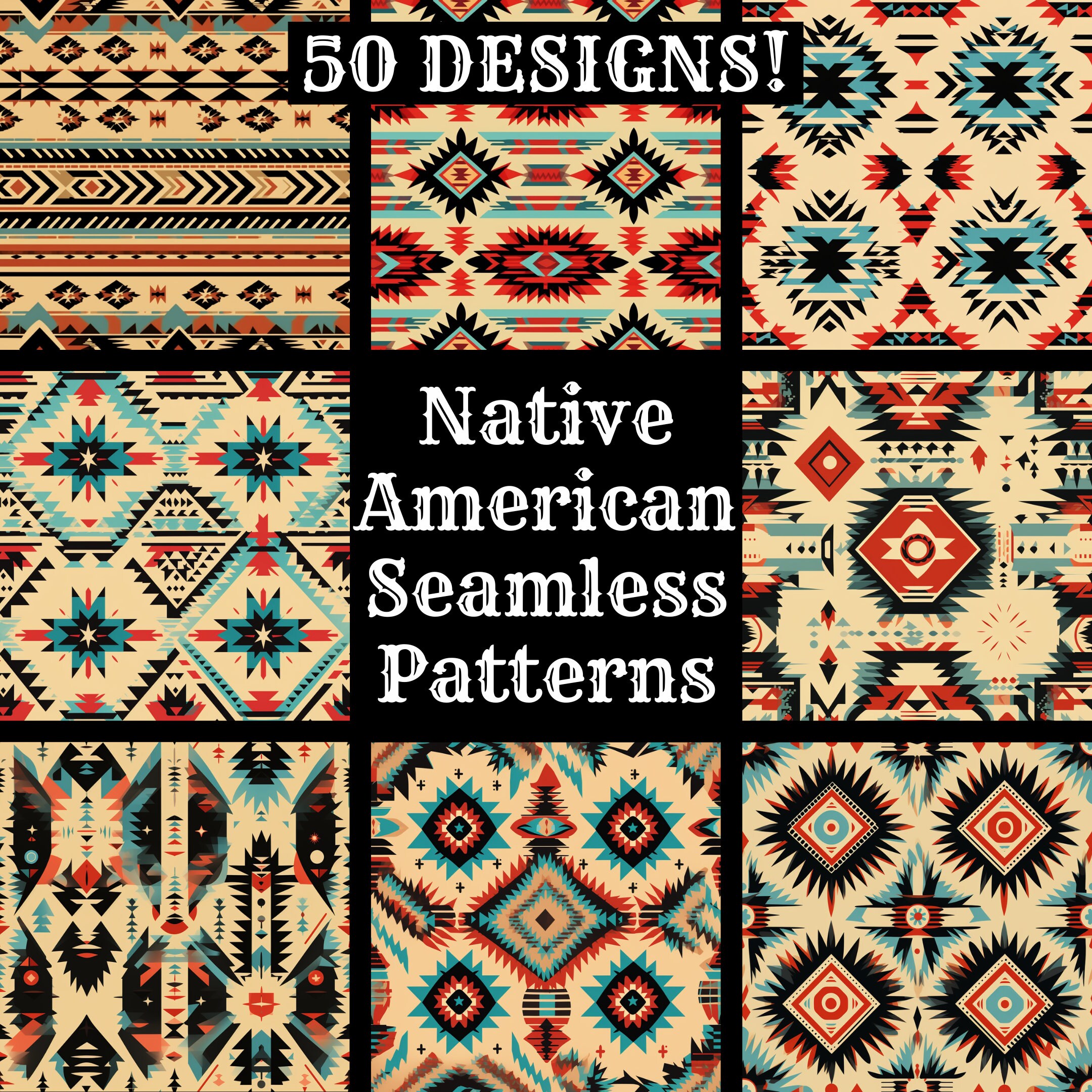 Native American Seamless Pattern: Digital Paper Pack (PNG, 300 Dpi) - Etsy