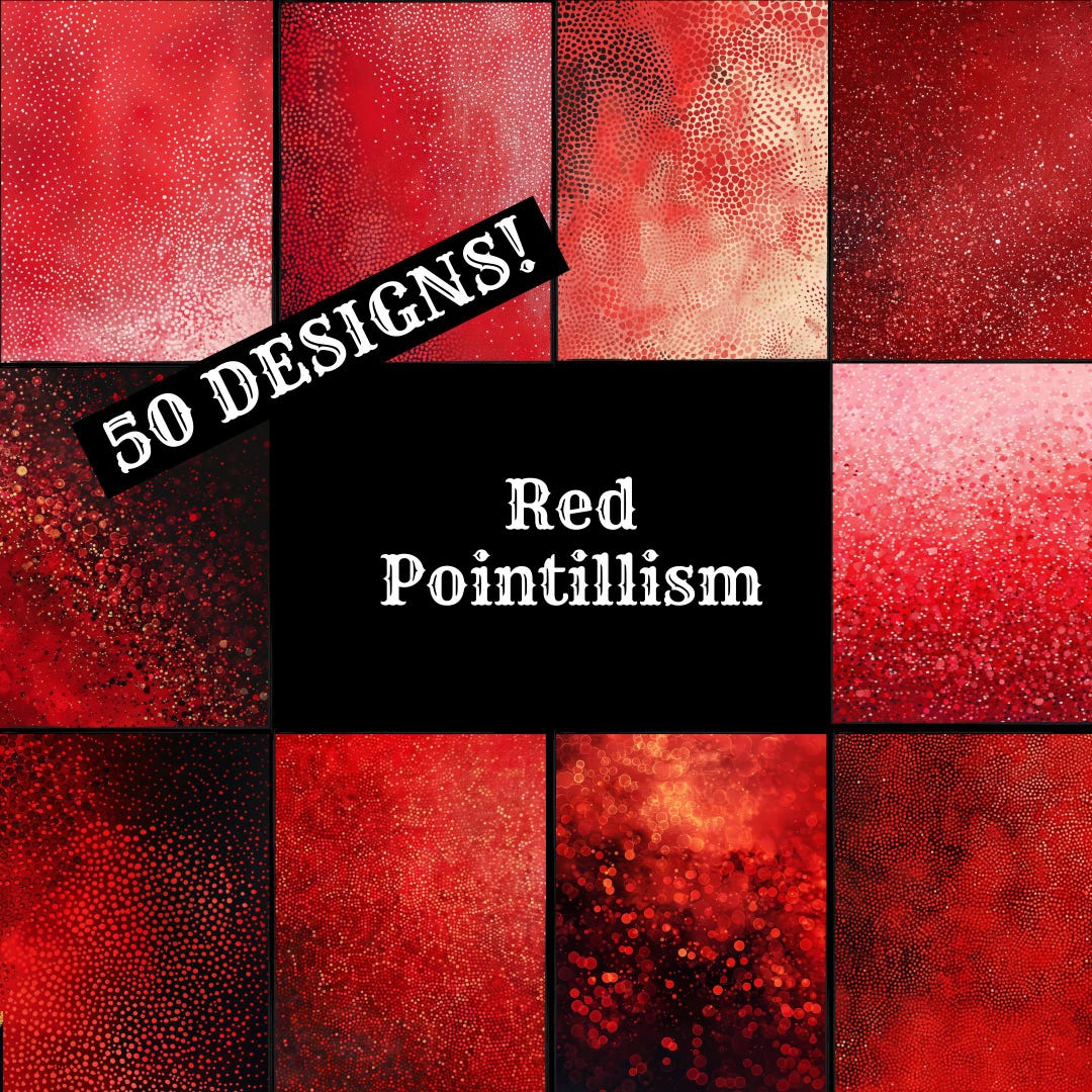 Red Pointillism Digital Paper: 50 PNG Journal Inserts (8.5x11 In ...