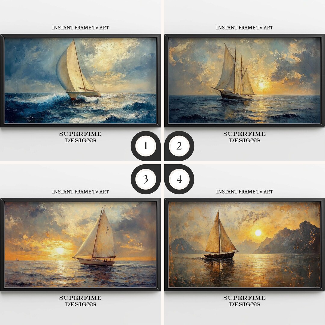 Coastal Sailing Frame TV Art | Lake House Sailboat Painting | Muted ...