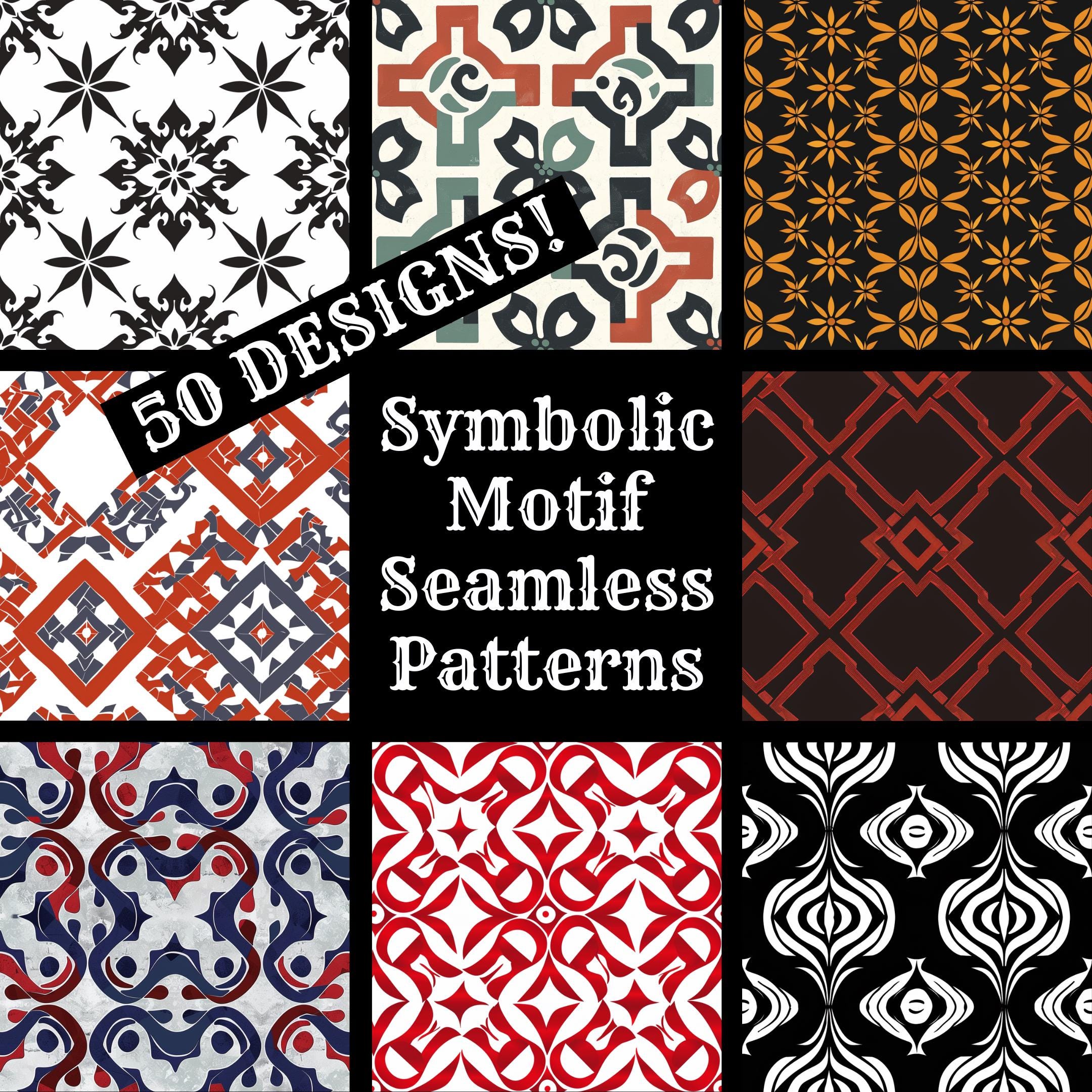 Symbolic Motif Seamless Patterns: 50 PNG Digital Papers (digital ...