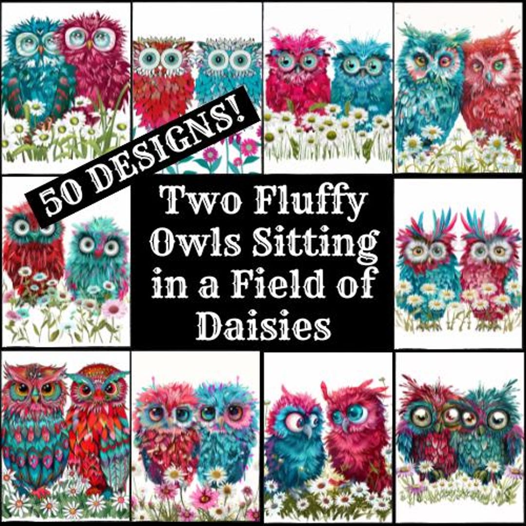 Two Fluffy Owls Sitting in a Field of Daisies Journal Paper, Printable ...