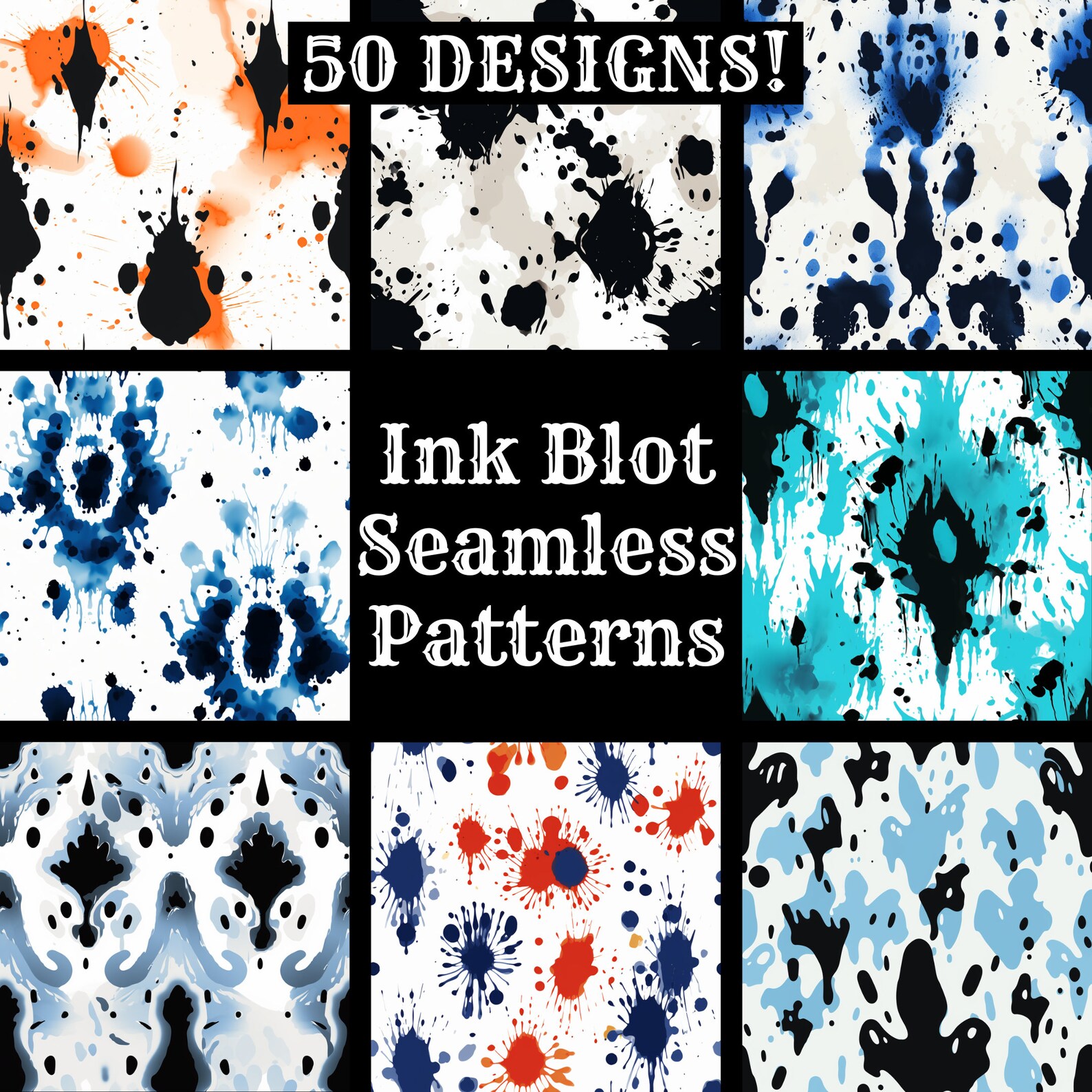 Ink Blot Seamless Digital Paper, Printable Scrapbook Paper Seamless ...