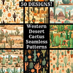 Western Desert Cactus Seamless Digital Paper, Printable Scrapbook Paper ...