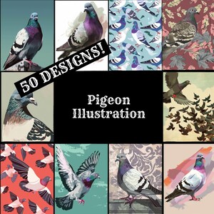 Pigeon Illustration Digital Paper: Vintage Journal Inserts (PNG, 8.5x11 ...