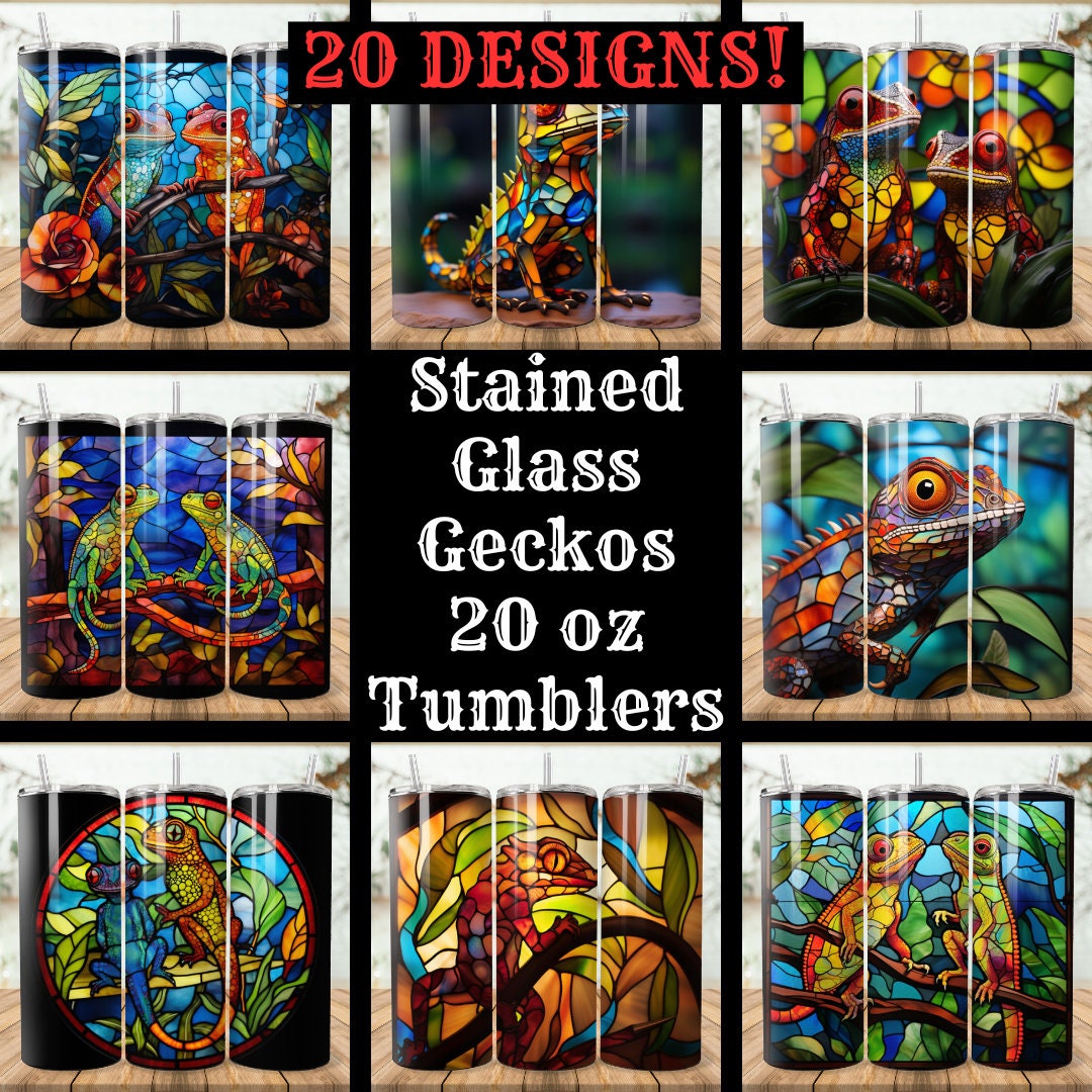 Stained Glass Geckos Tumbler Wrap Bundle 20 Pack 20 Oz Skinny Tumbler ...