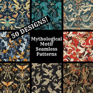 Mythological Motif Seamless Digital Paper, Mythological Motif Printable ...