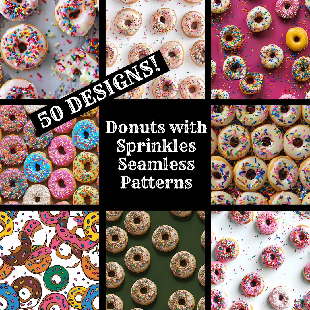 Donuts With Sprinkles Seamless Pattern: 50 PNG Digital Papers (digital ...