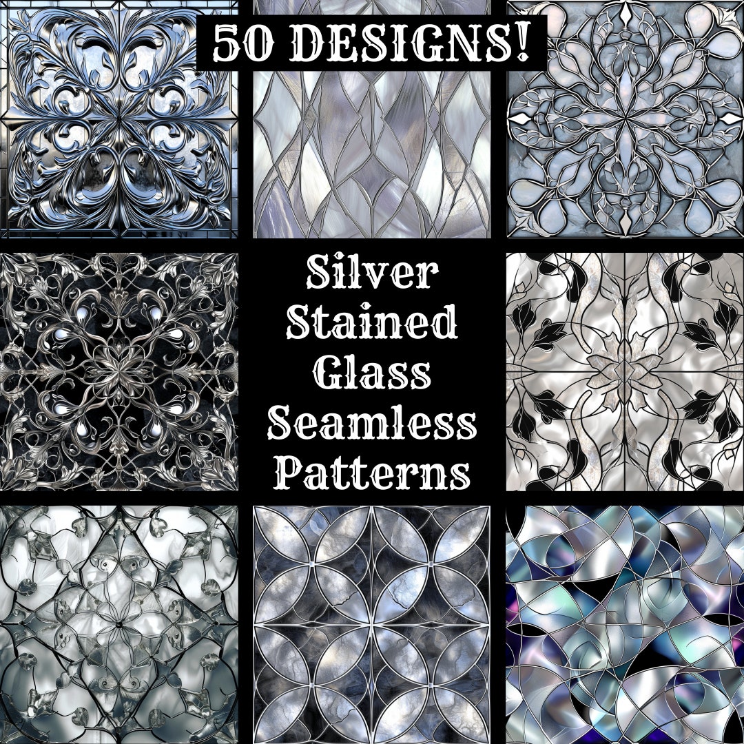 Silver Stained Glass Seamless Digital Paper, Printable Scrapbook Paper ...