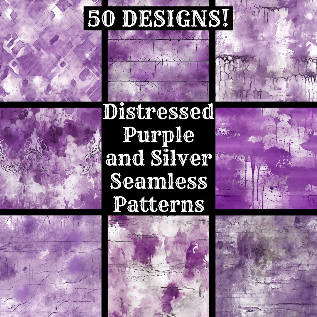 Distressed Purple and Silver Seamless Digital Paper, Printable ...