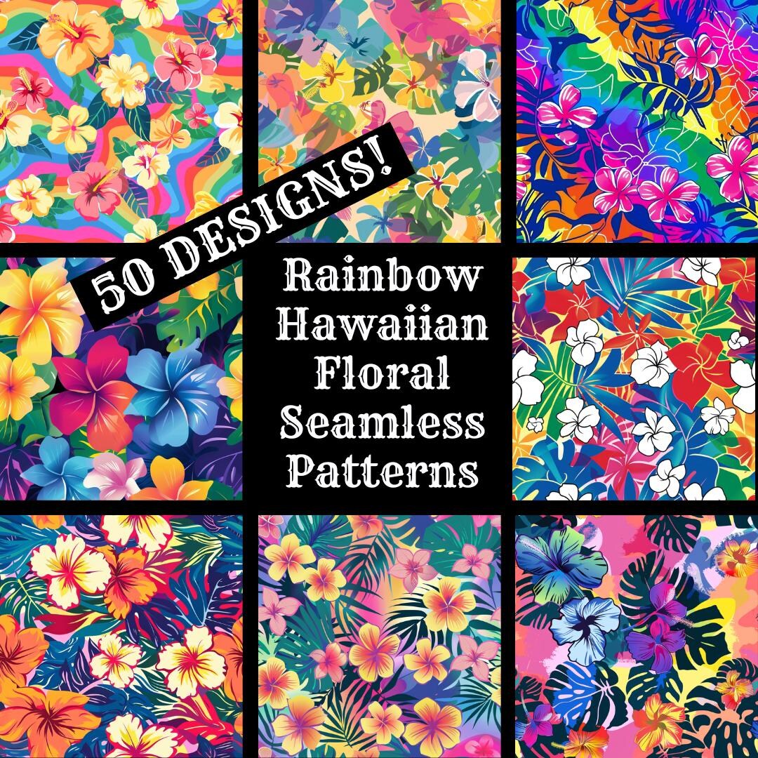 Rainbow Hawaiian Floral Seamless Pattern: Scrapbook Paper (digital ...