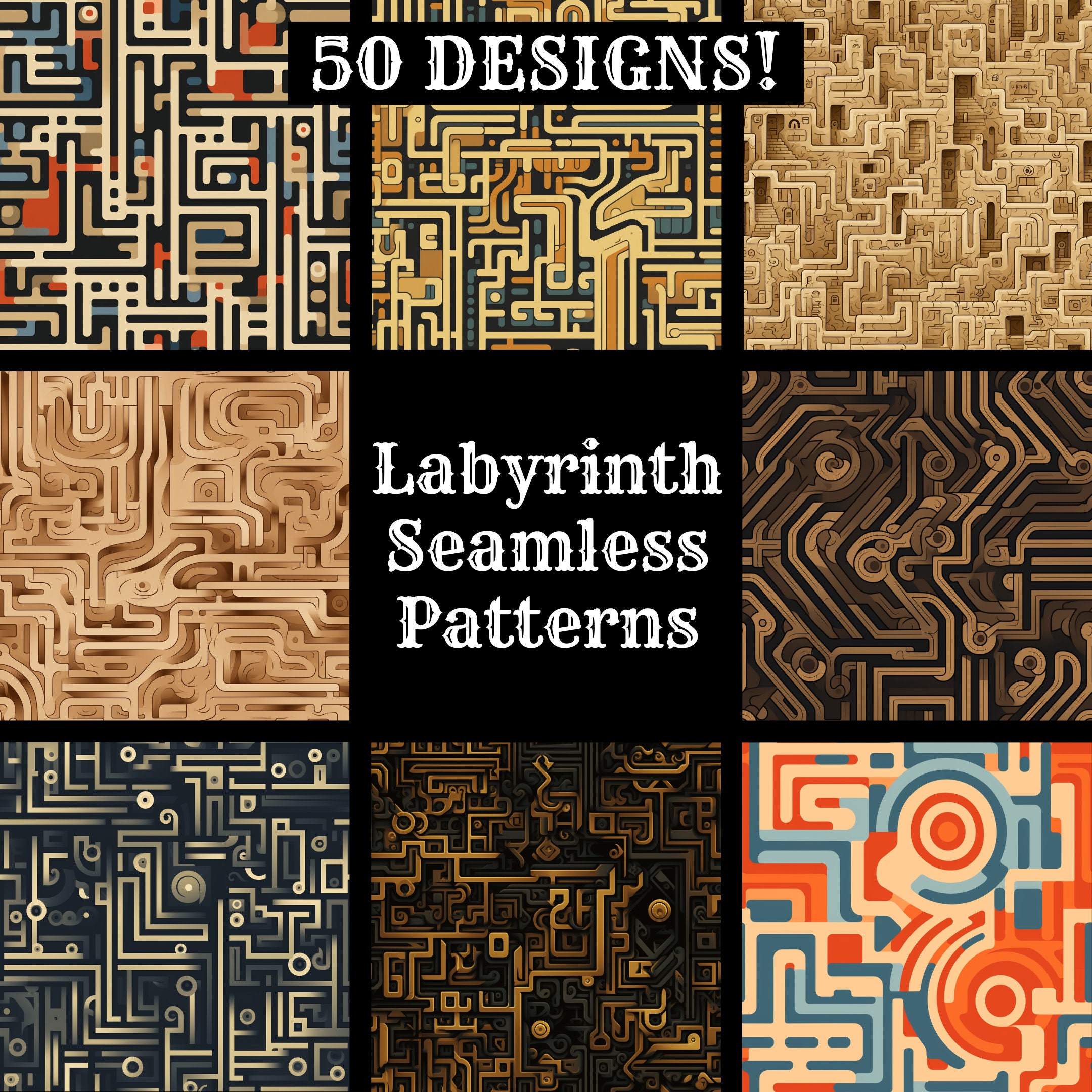 Labyrinth Seamless Digital Paper, Printable Scrapbook Paper Seamless ...