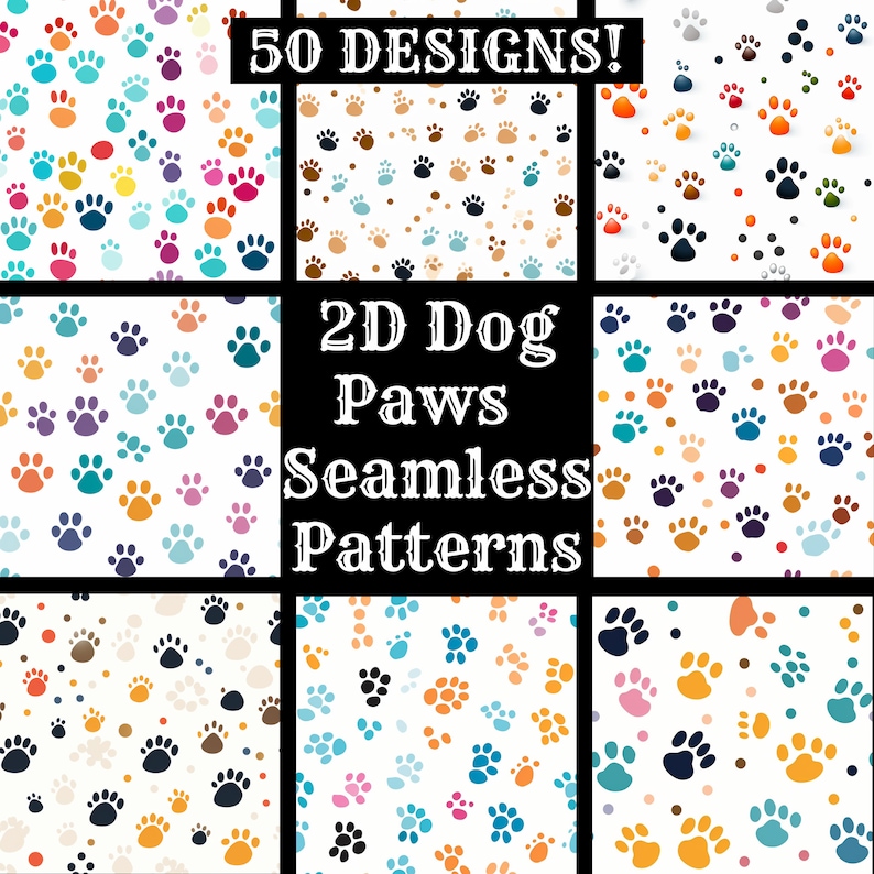 2D Dog Paws Seamless Digital Paper, Printable Scrapbook Paper Seamless ...
