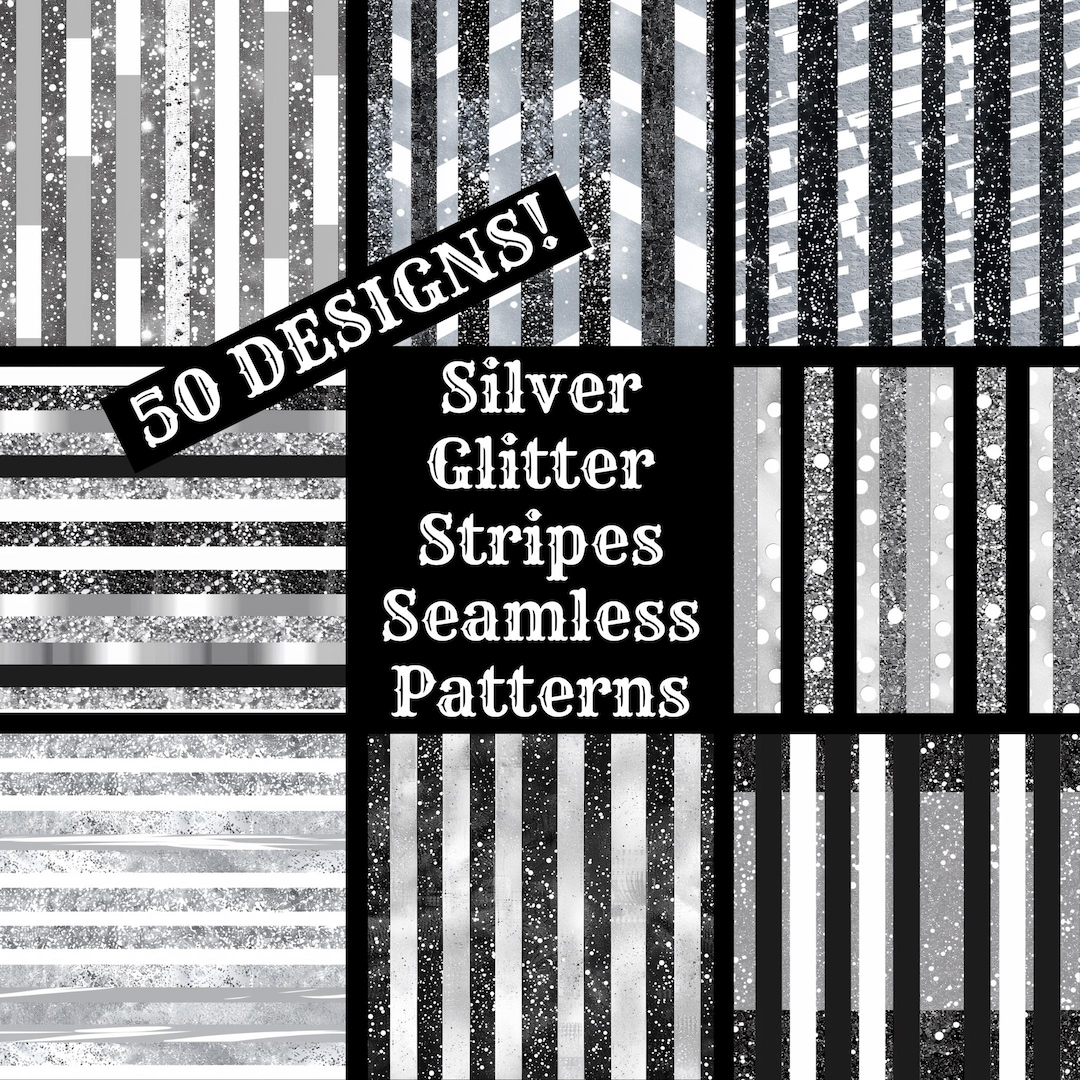Silver Glitter Stripes Seamless Patterns: 50 PNG Digital Papers ...