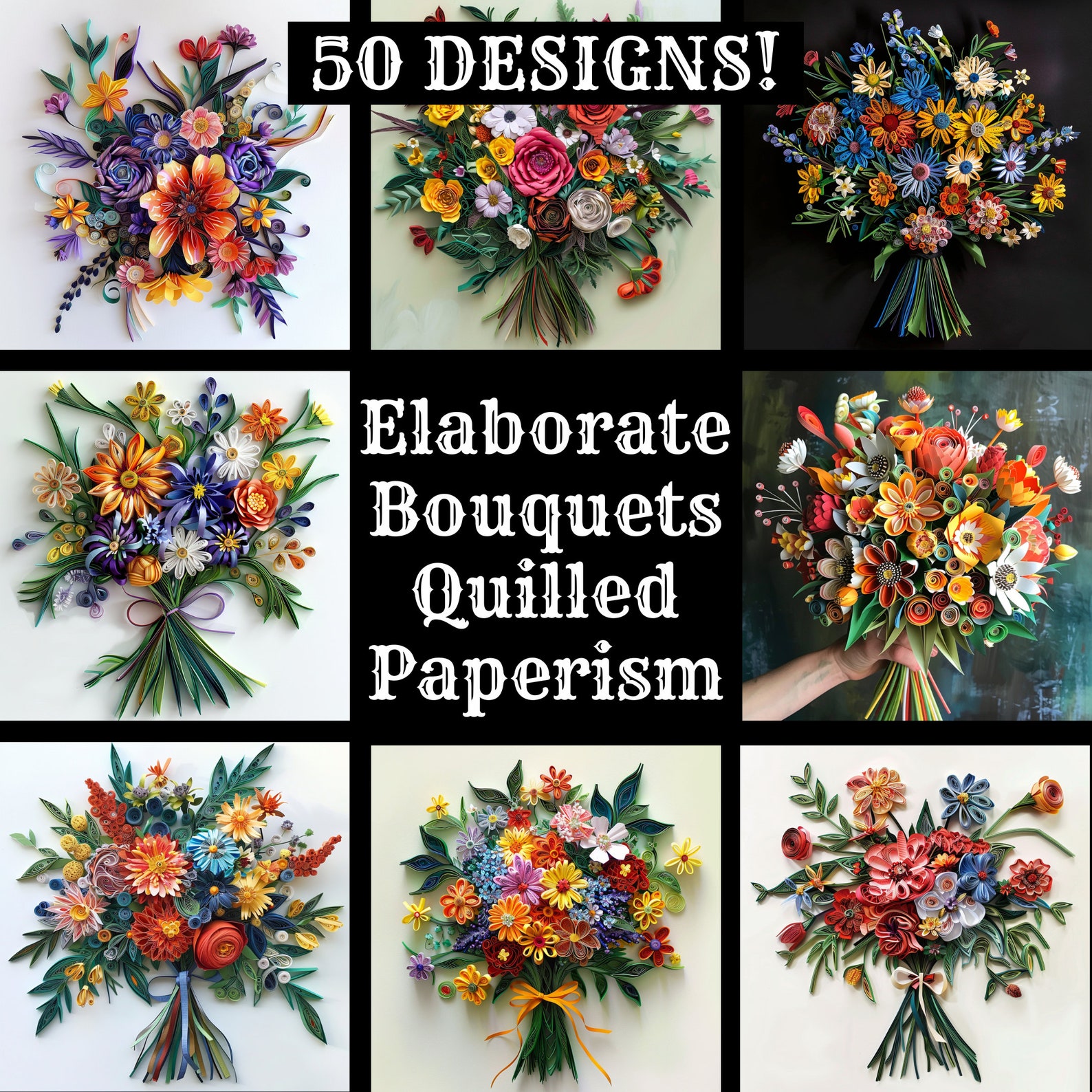 Elaborate Bouquets Quilled Paper: Digital Scrapbook Paper (PNG) - Etsy