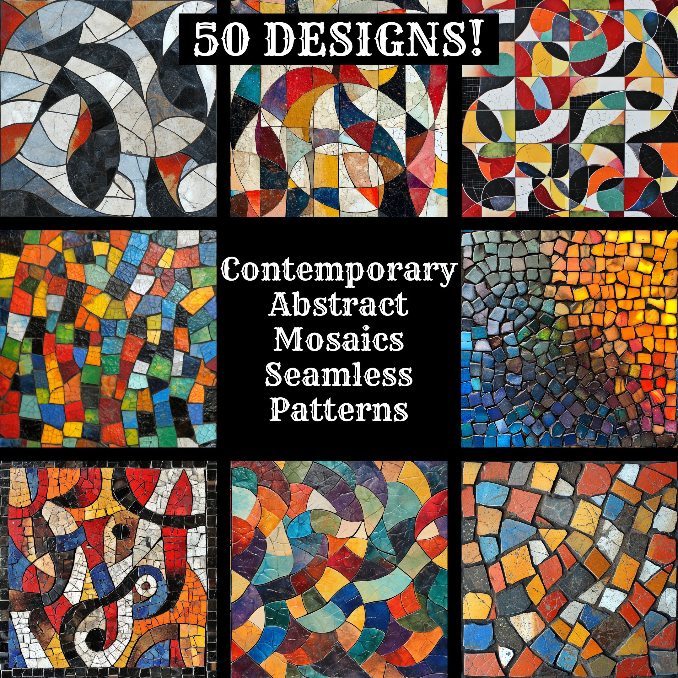 Contemporary Abstract Mosaics Seamless Digital Paper, Printable ...
