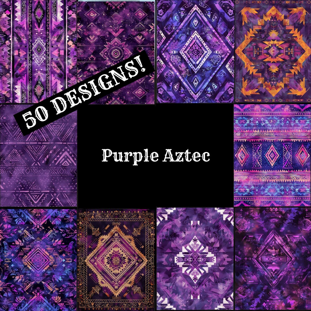 Purple Aztec Digital Paper: 50 PNG Scrapbook Journal Inserts (digital ...