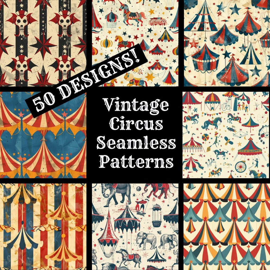 Vintage Circus Seamless Paper: 50 PNG Textures (digital Download) - Etsy